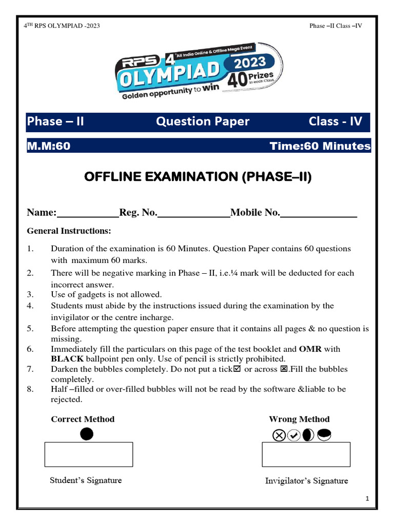 RPS Olympiad Class IV Question Paper | PDF