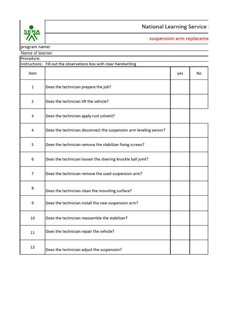 Technician's Suspension Checklist | PDF