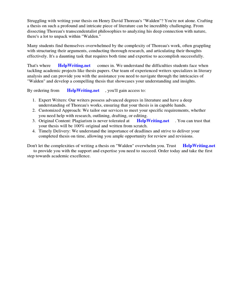 Henry David Thoreau Walden Thesis | PDF