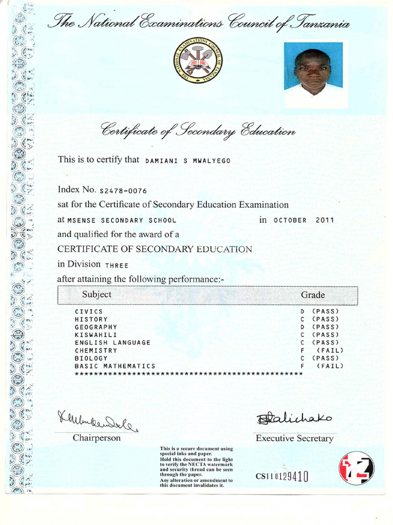 Form Four Certificate | PDF