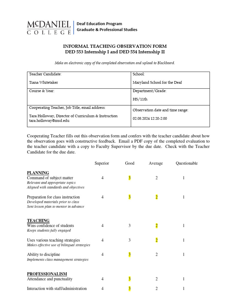 Informal Teaching Observation Form - Tiana 02 | Download Free PDF ...
