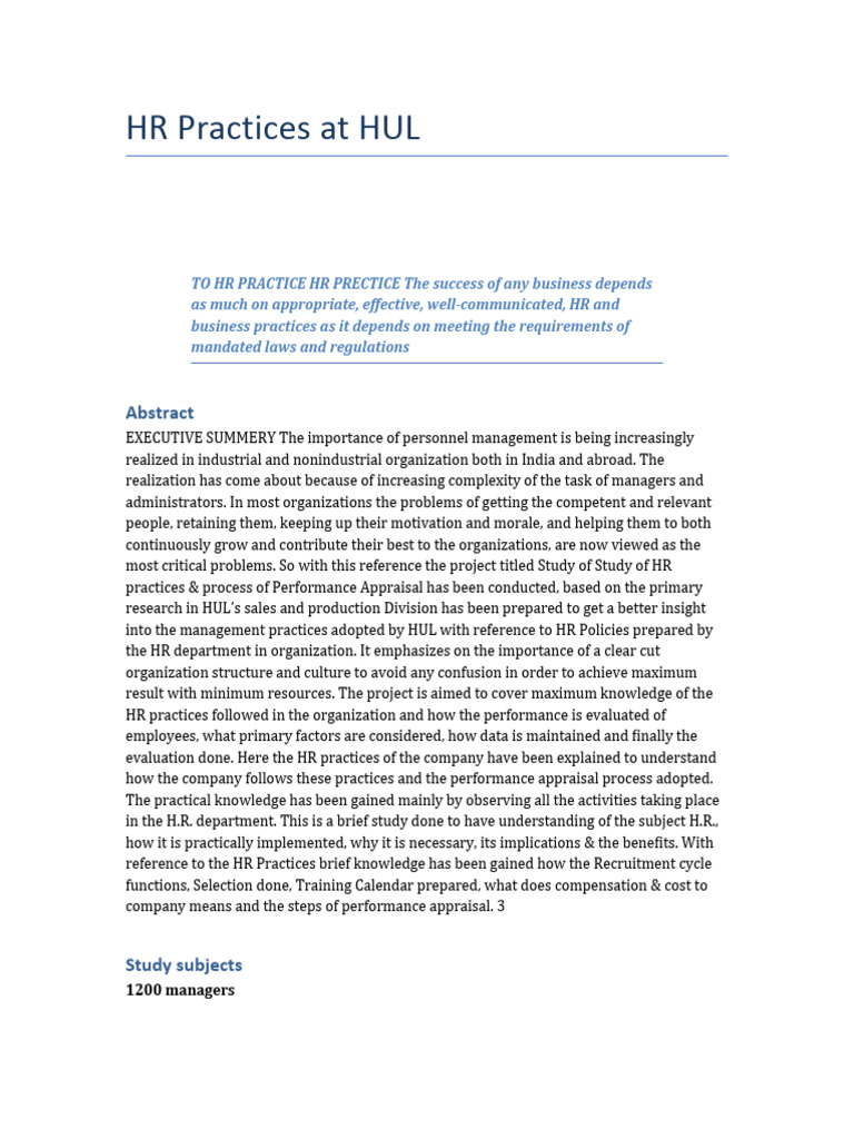 HR Practices at HUL | PDF | Human Resource Management | Recruitment