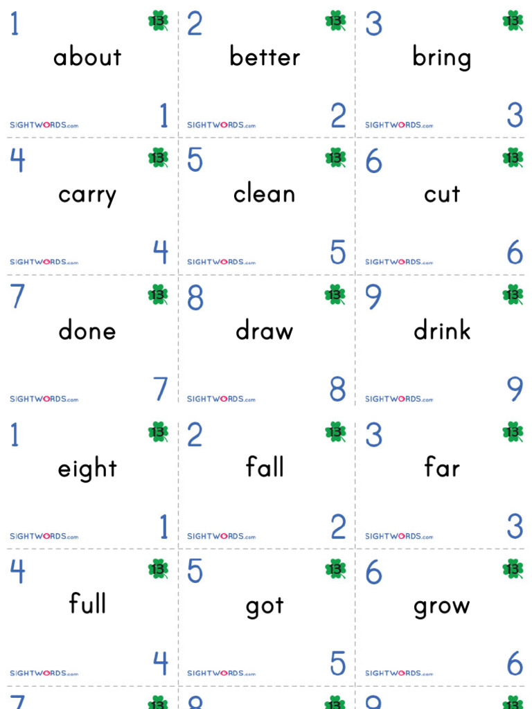Sight Words Lucky 13 Dolch 3rd Grade | PDF