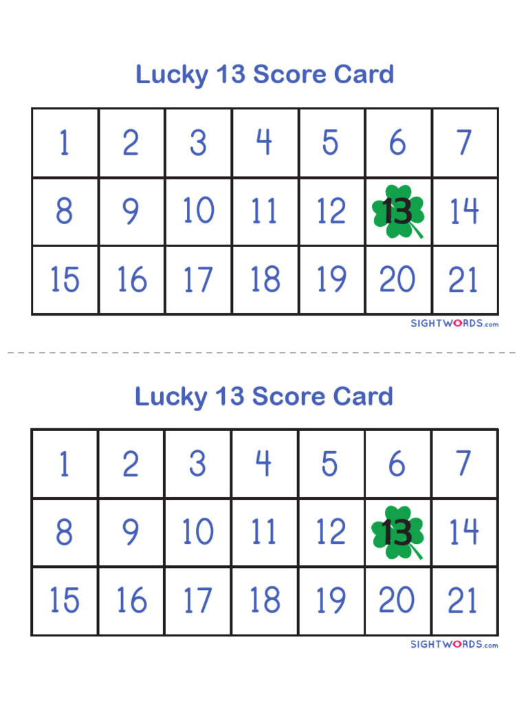 Sight Words Lucky 13 Scorecard | PDF