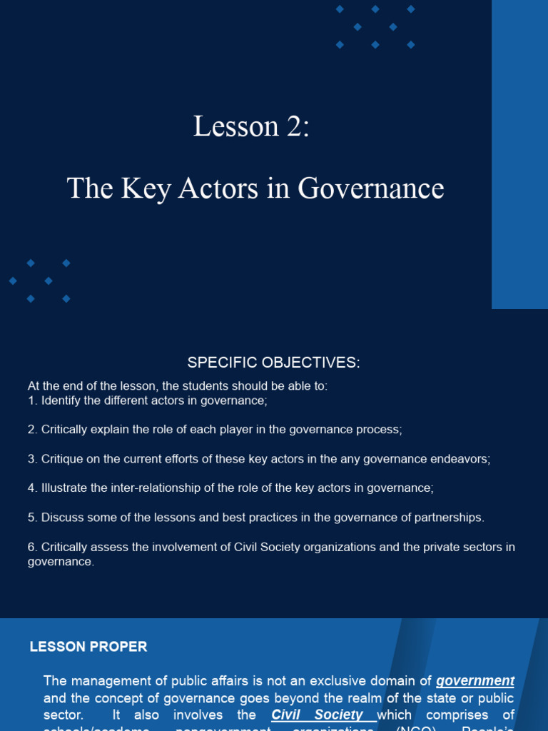 MGT202 LESSON 2- THE KEY ACTORS IN GOOD GOVERNANCE | PDF