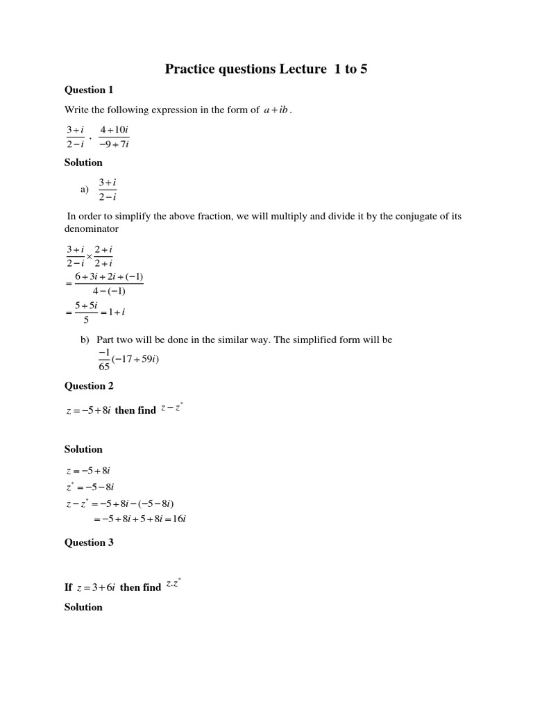 Practice Questions Lecture 1 To 22 MTH100 | PDF