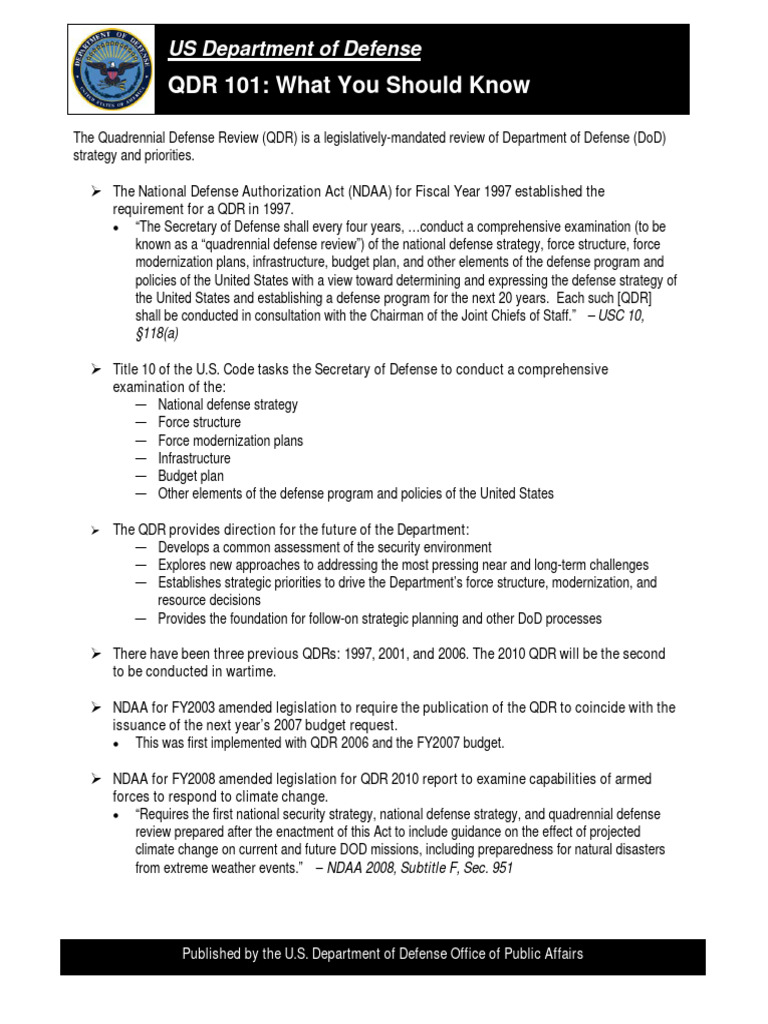 QDR 101 FACT SHEET January 2010 | PDF | United States Department Of ...