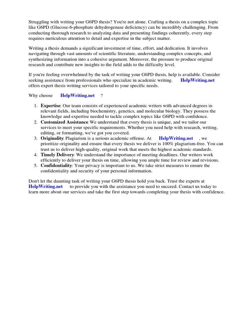 g6pd Thesis | PDF | Self-Improvement | Wellness