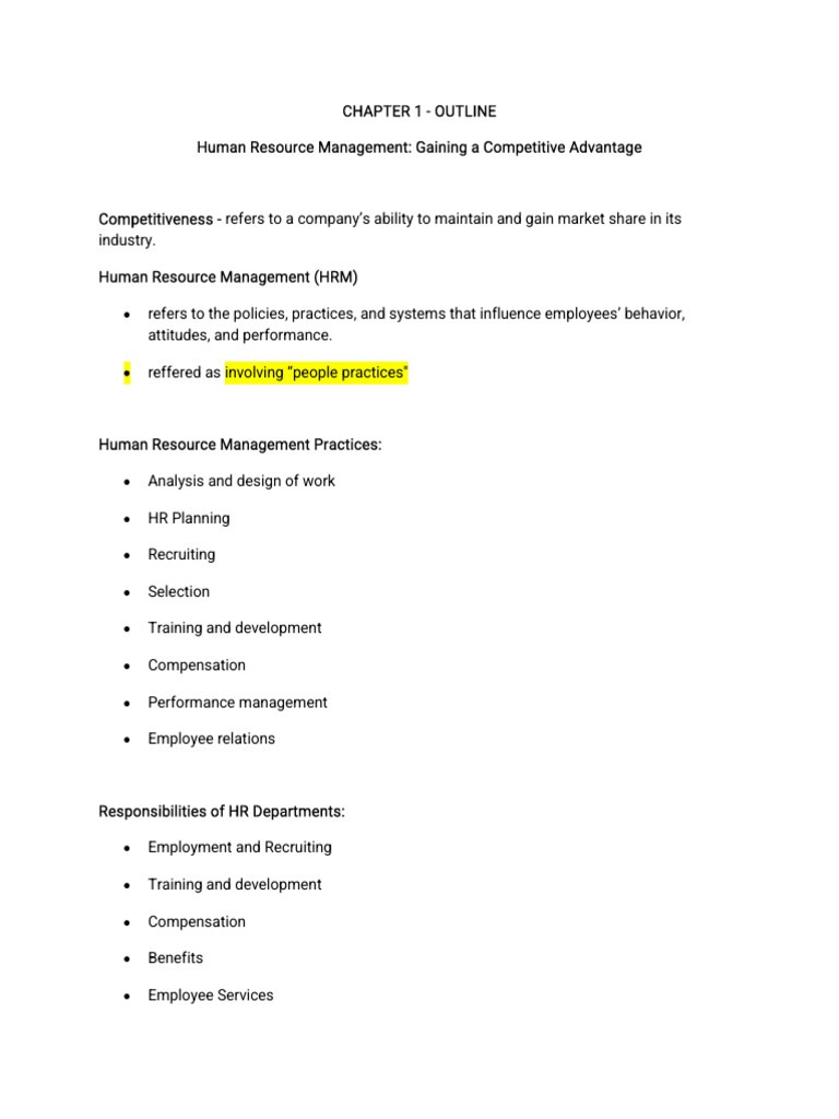 HRM-CHAPTER-1-OUTLINE | PDF