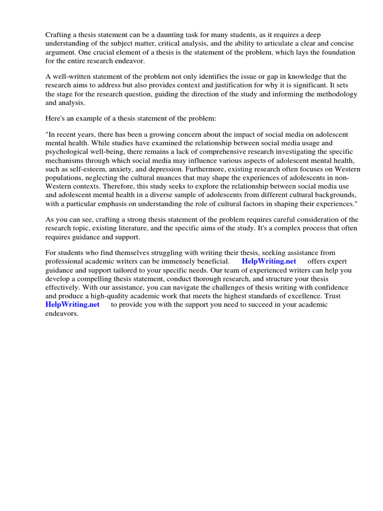 Thesis Statement of The Problem Example | PDF Thesis Statement of The Problem Example | PDF