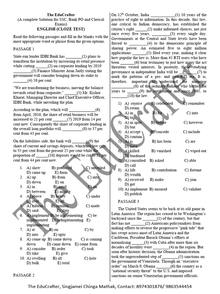 EduCrafter English Cloze Test Guide | PDF