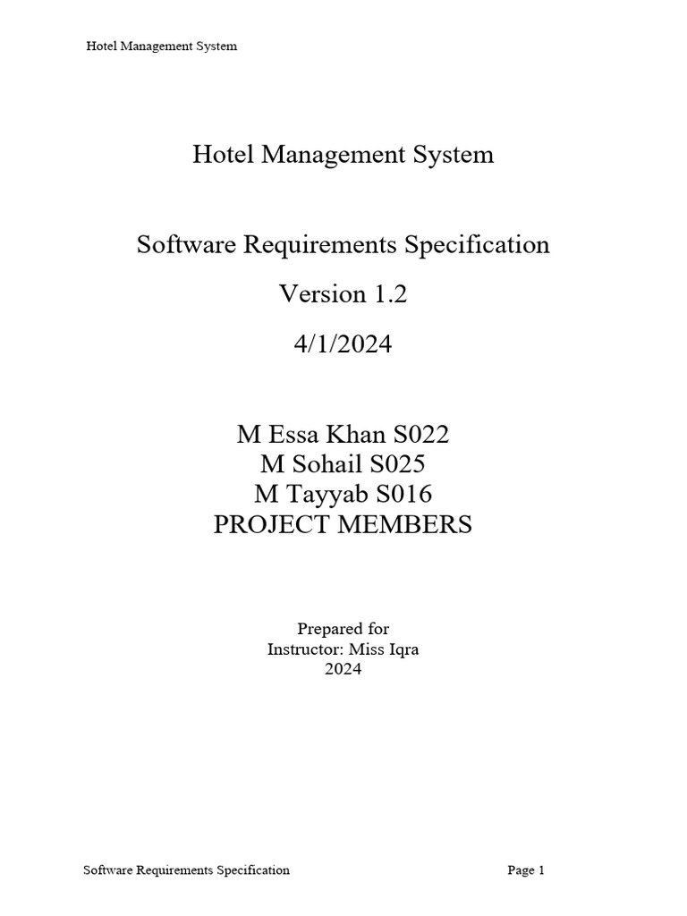 Hotel Management System SRS Project | PDF | Relational Database | Databases