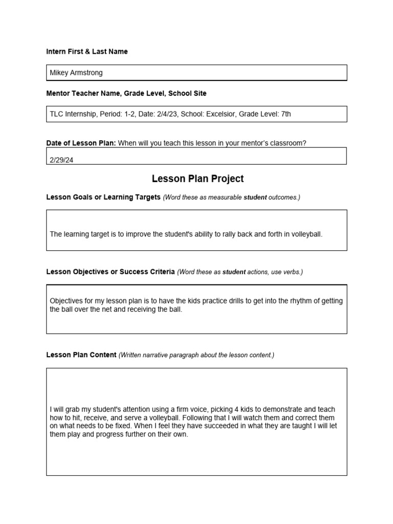 Internship Ccss Lesson Plan Template 2 | PDF | Career & Growth