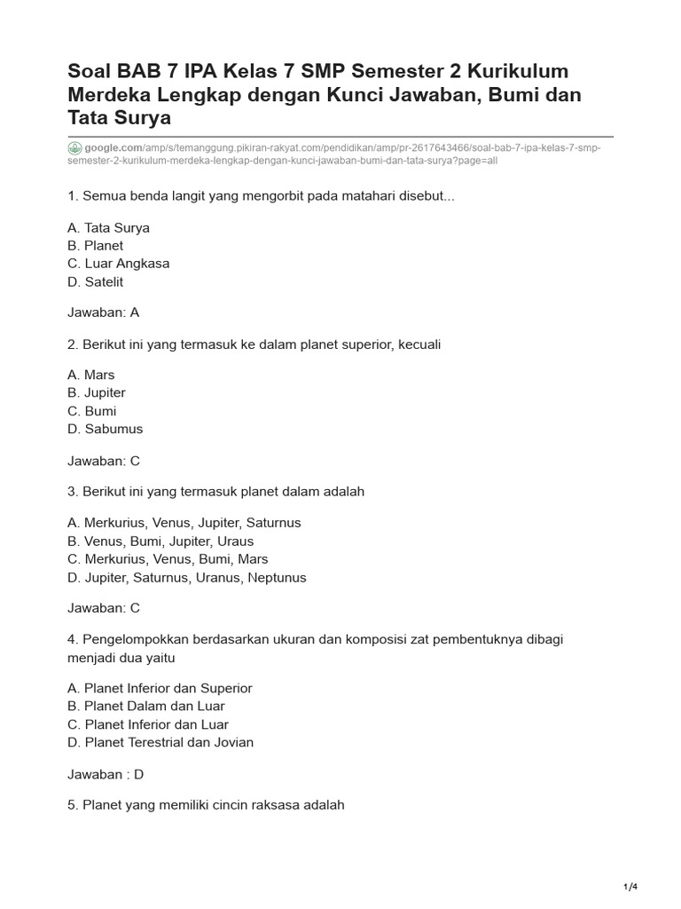 Soal BAB 7 IPA Kelas 7 SMP Semester 2 Kurikulum Merdeka Lengkap Dengan ...