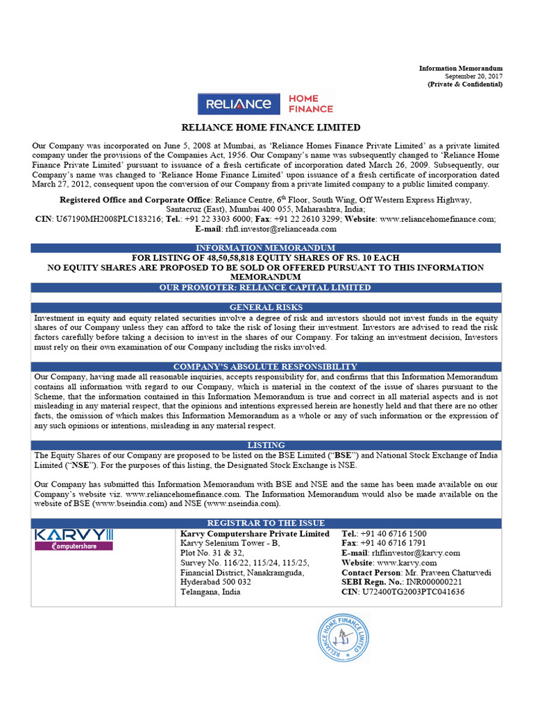 RHFL Information Memorandum | PDF