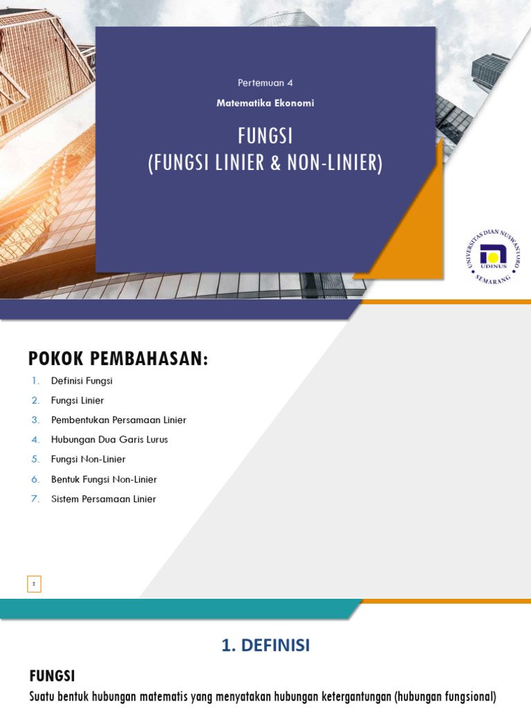 Matematika Ekonomi Pertemuan 4 Fungsi Linier Dan Non-Linier | PDF