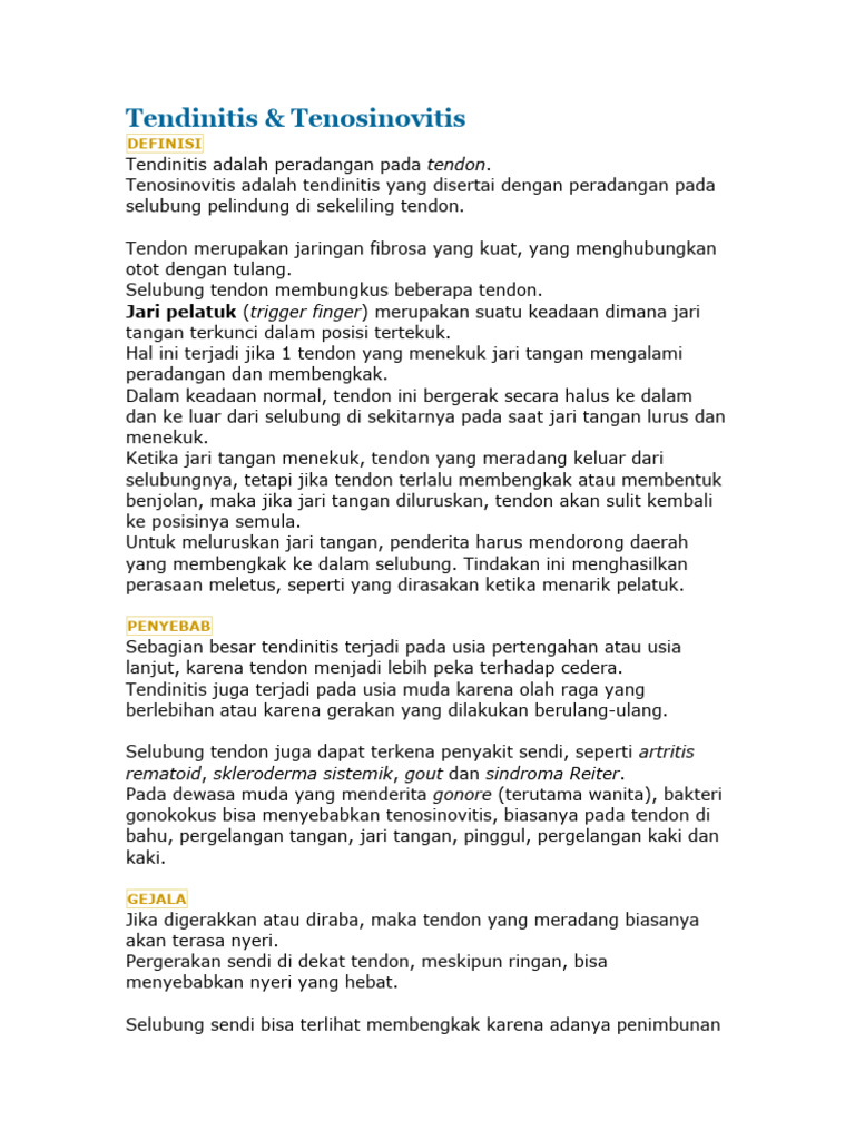 Tendinitis dan Tenosinovitis Tangan | PDF