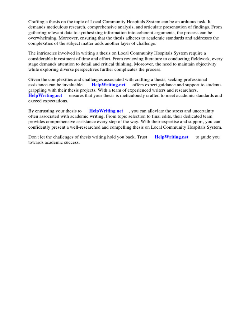 Thesis Local Community Hospitals System | PDF | Health Care | Hospital