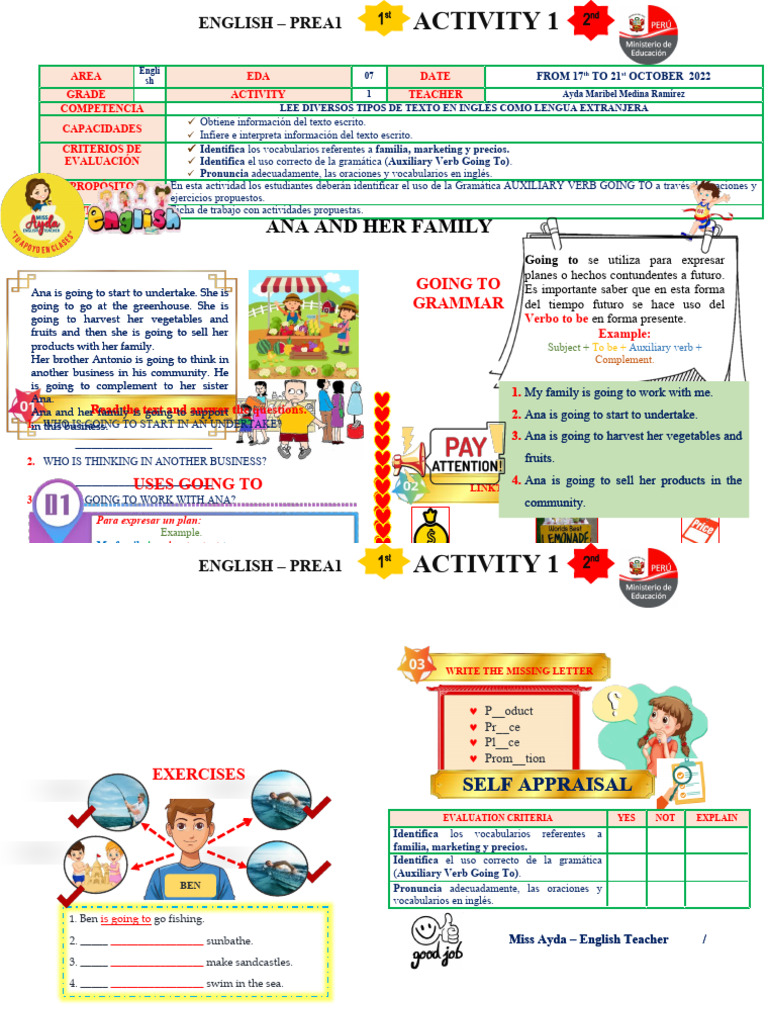 English Activity: Auxiliary Verb "Going To" | PDF | Syntax | Languages