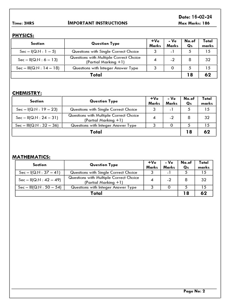 16 - 02 - 2024 JEE ADV Question Paper | Download Free PDF | Force ...
