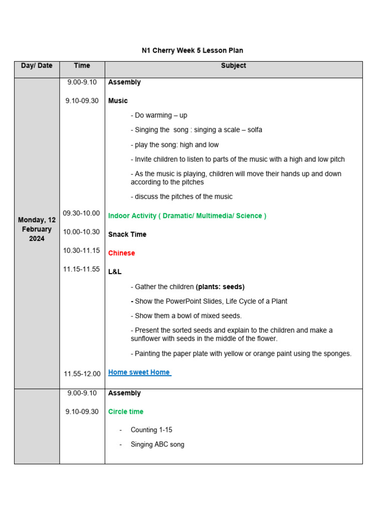 N1 Lesson Plan Summary | PDF