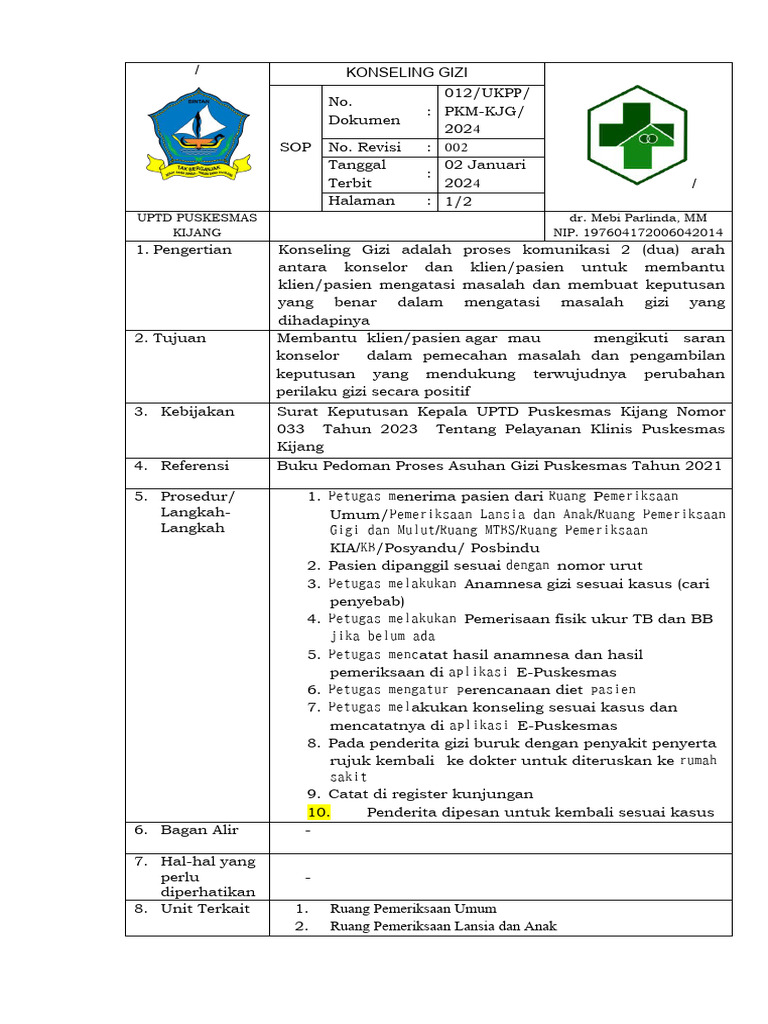 3.5.1.a. 1 SOP KONSELING GIZI (EPUS) | PDF