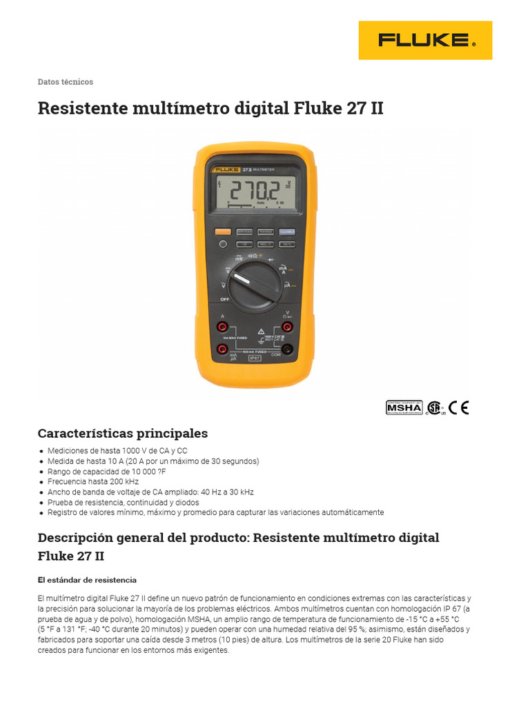 Multimetro Fluke II | PDF | Resistencia Eléctrica y Conductancia ...