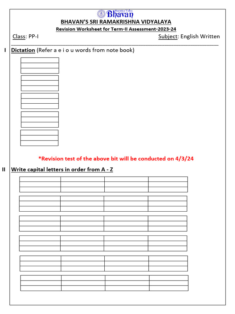 PP-I English Term-II Revision Sheet | PDF | Reading (Process) | Linguistics