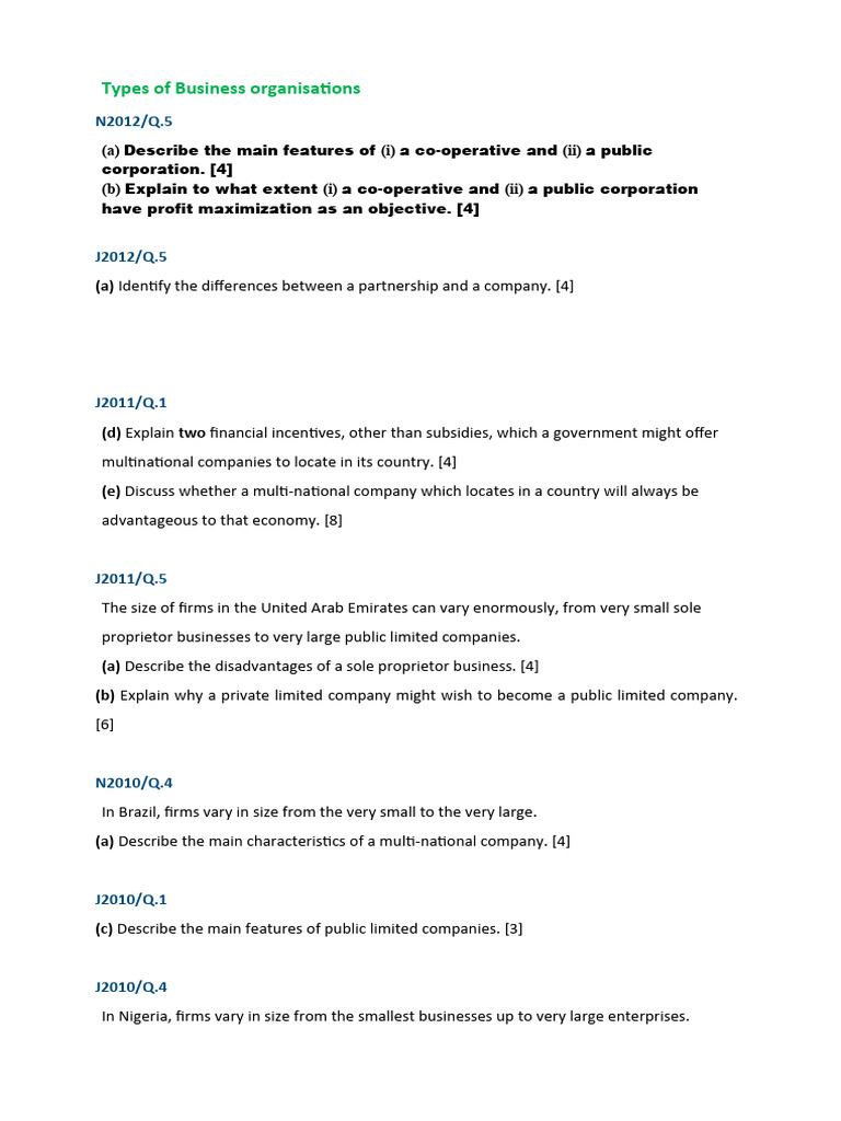 Types of Business Organisations | PDF | Multinational Corporation ...