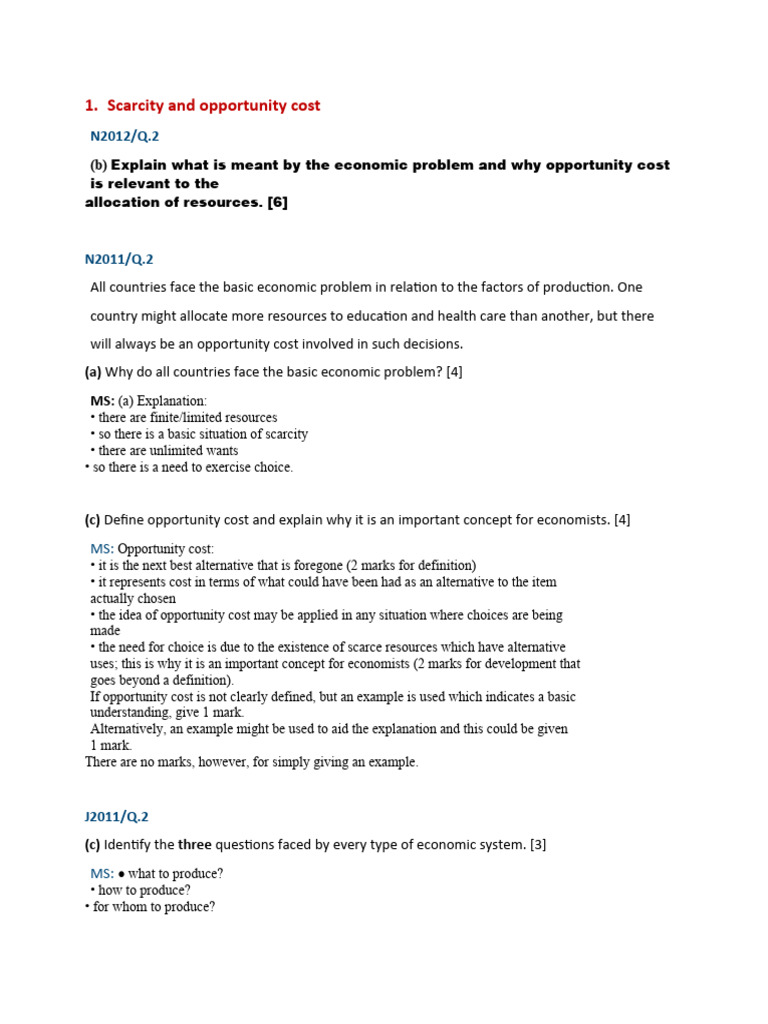 Economic Problem and Opportunity Cost Explained | PDF | Opportunity ...