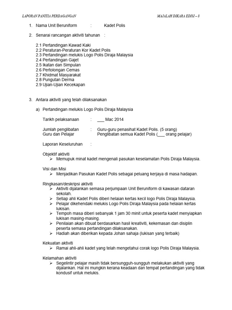 Draf Laporan Kadet Polis | PDF