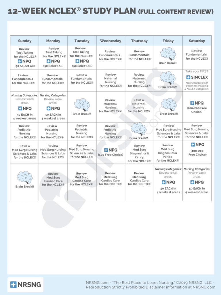 Cs Test 010 12 Week - Nclex - Study - Plan v5 | PDF
