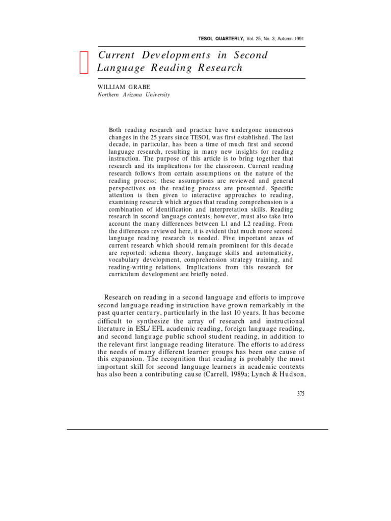 Grabe 1991 | PDF | Second Language Acquisition | English As A Second Or ...