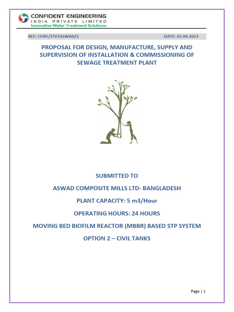 TECHNO COMMERCIAL OFFER FOR 120 KLD MBBR BASED STP - OPTION 2 CIVIL TANK - 02.09.2023-2 | PDF