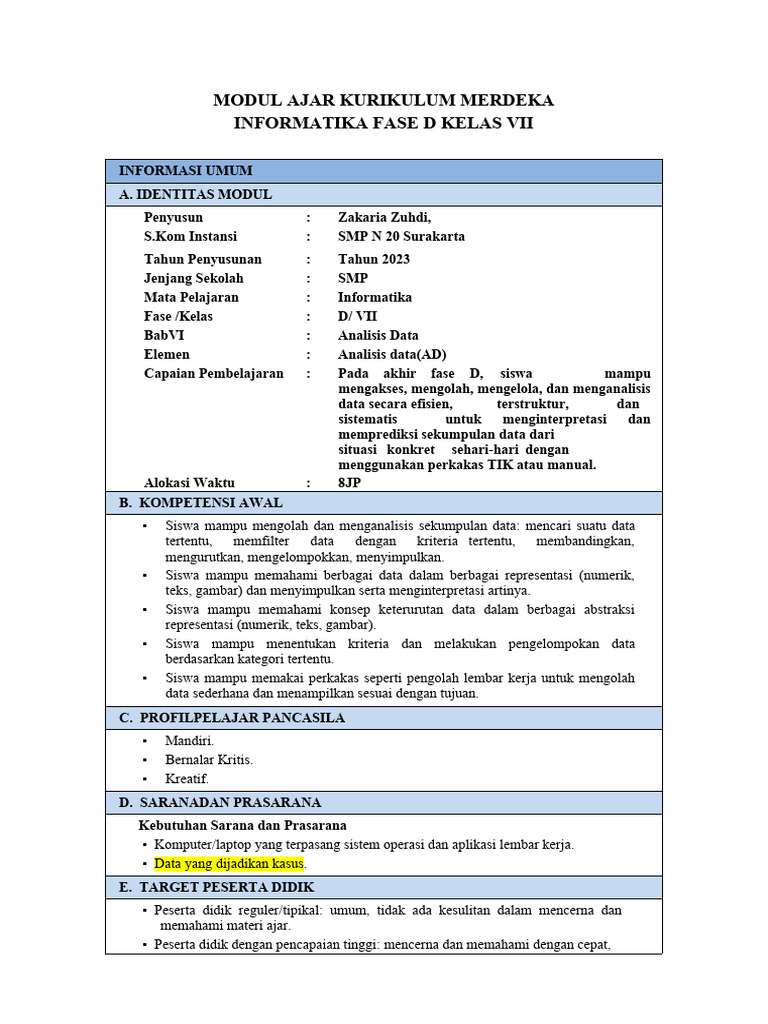 Modul Ajar Informatika Kelas VII | PDF | Komputer