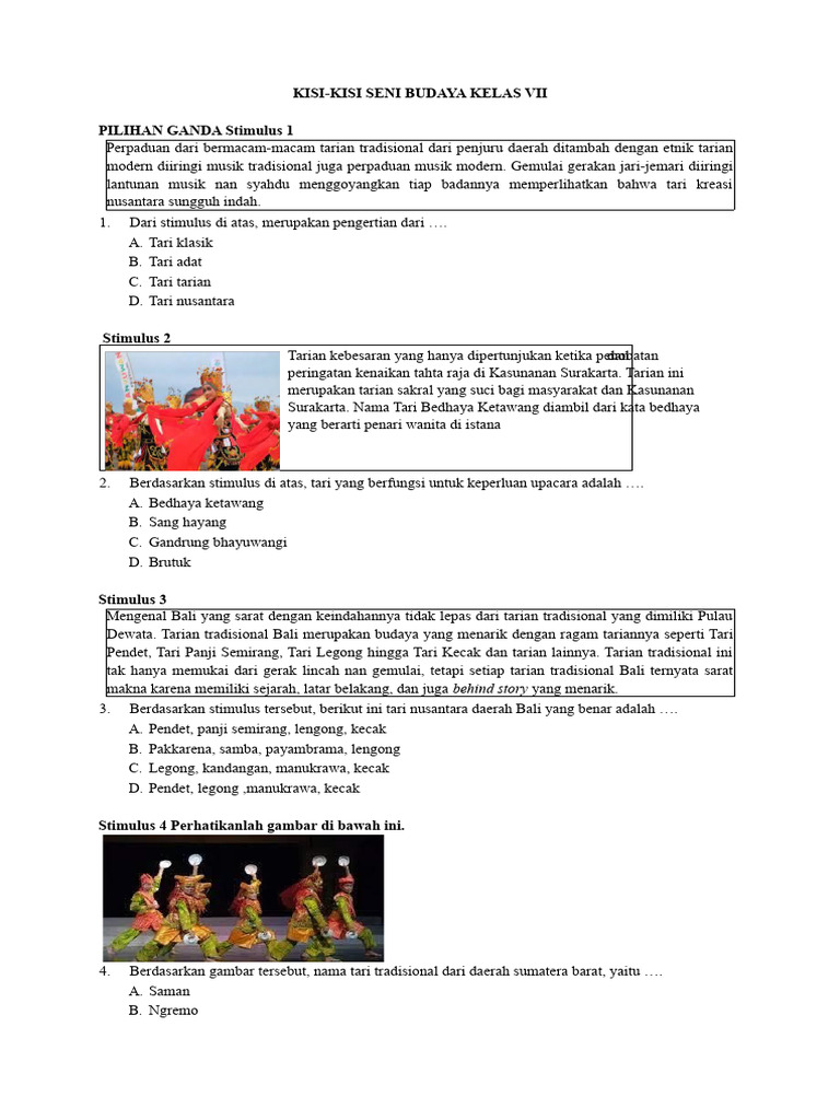 Kisi-Kisi Seni Budaya Kelas Vii... | PDF