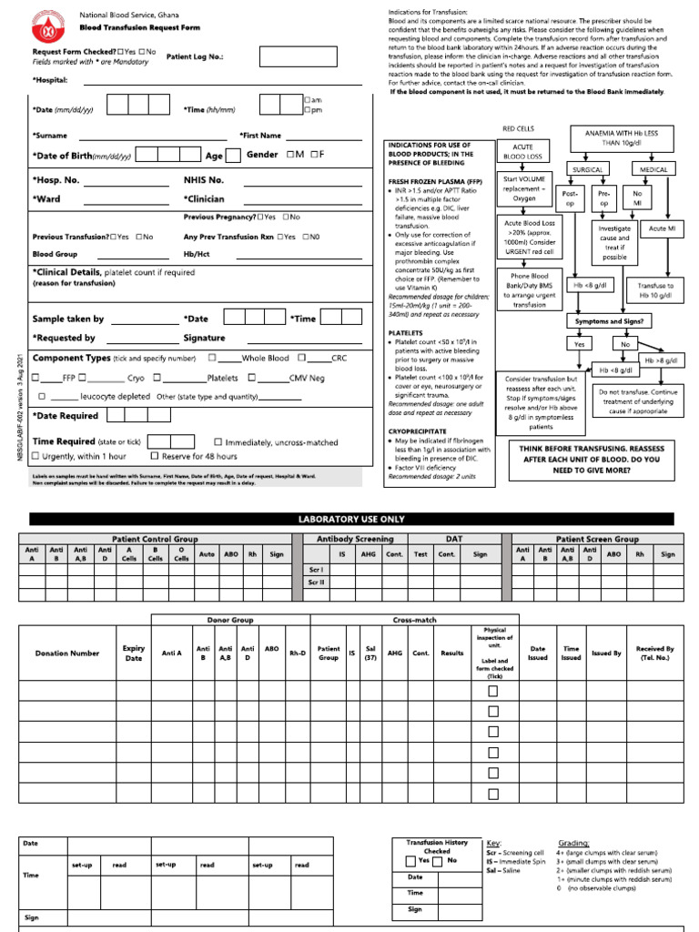 NBS BloodTransfusionRequestFormv3Aug2021 | PDF