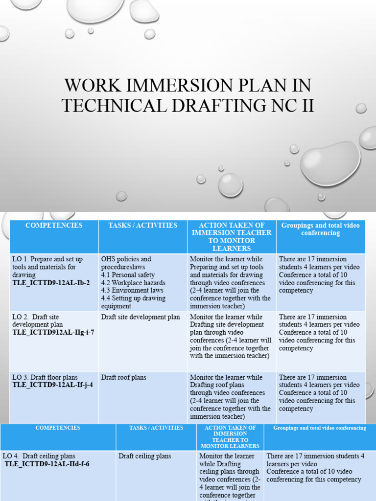 Drafting Immersion Plan Overview | PDF | Occupational Safety And Health ...