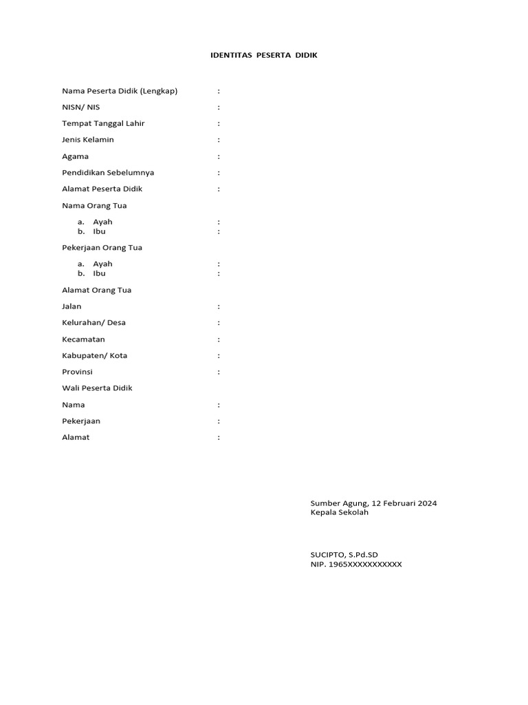 Contoh Format Identitas Peserta Didik | PDF | Kesehatan Holistik