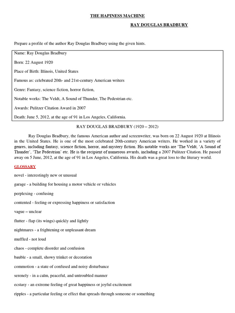 The Hapiness Machine | PDF | Ray Bradbury | Happiness