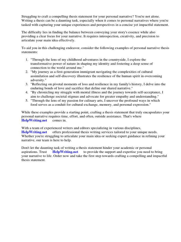Examples of Personal Narrative Thesis Statements | PDF