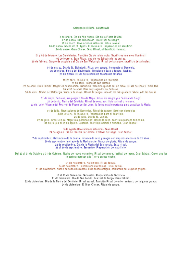 DOCUMENTO Calendario RITUAL ILLUMINATI | PDF