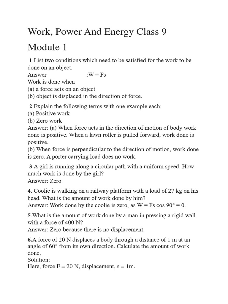 Work and Energy (1) Physics Module5-Class9 | PDF
