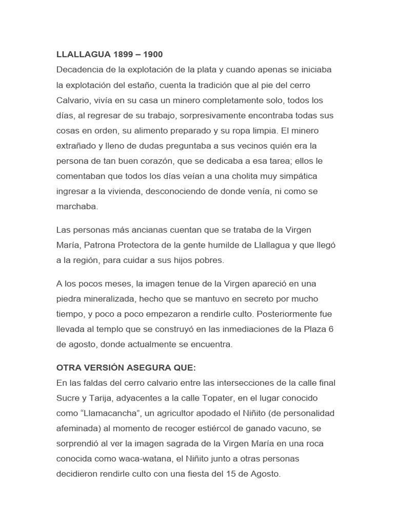 Historia de La Virgen de Asuncion Llallagua | PDF
