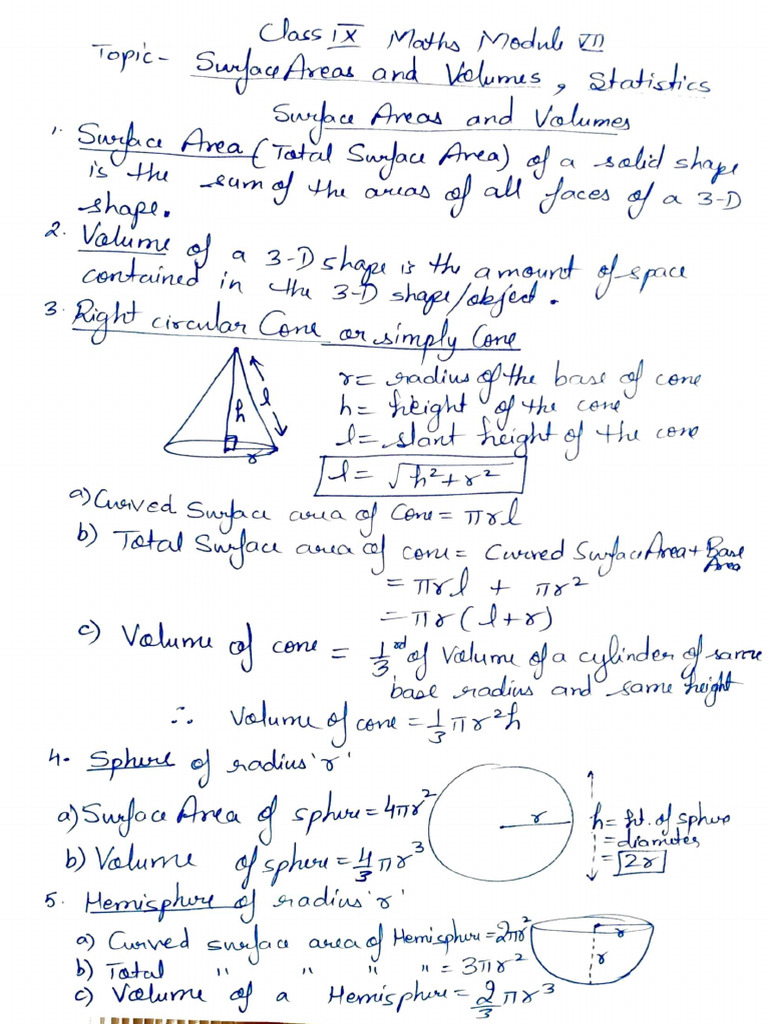 IX Maths Module-7 Surface Area & Vol., Statistics | PDF | Sphere ...