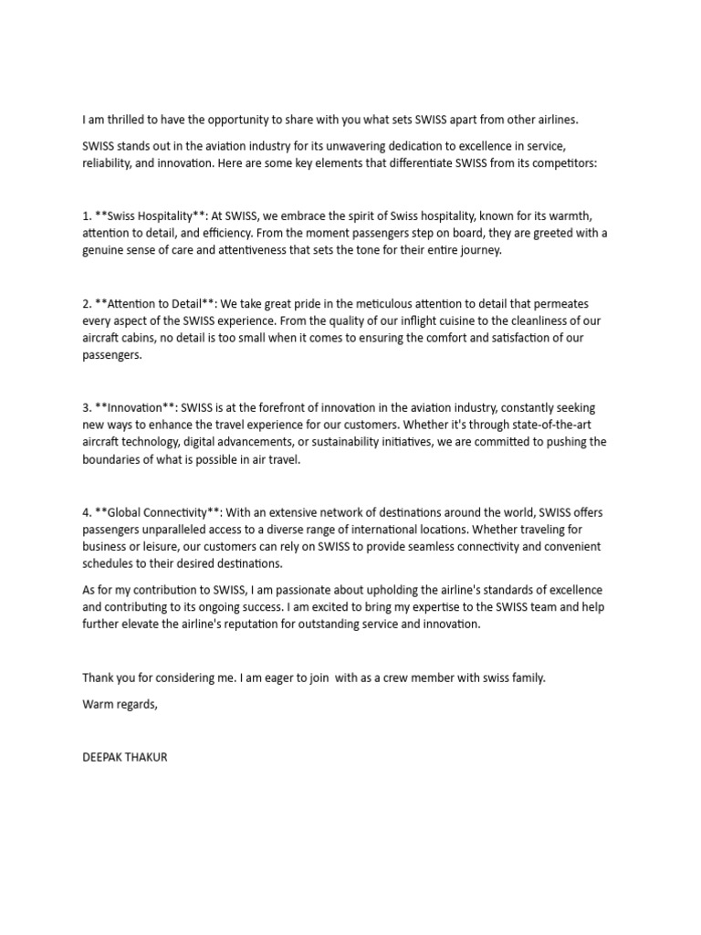 Swiss Motivation Letter | PDF