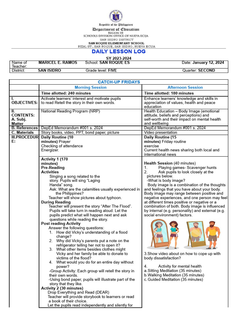 Daily Lesson Log Catch Up Friday | PDF | Learning | Teachers