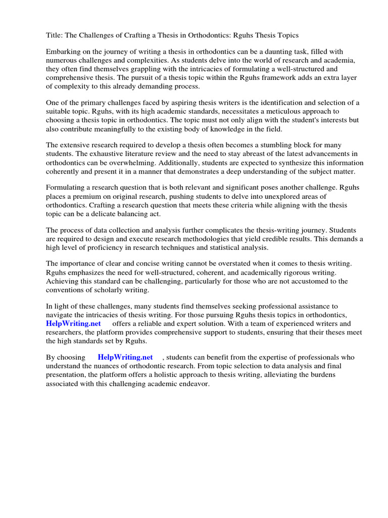 Rguhs Thesis Topics in Orthodontics | PDF | Public Health | Medicine