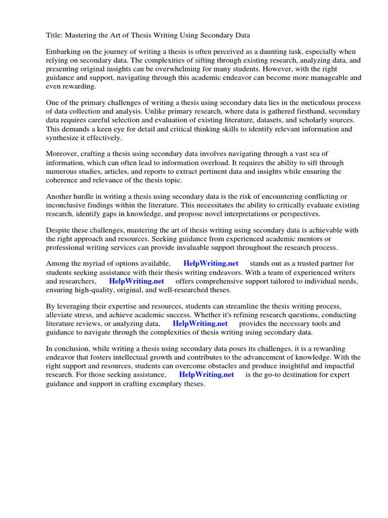 How To Write A Thesis Using Secondary Data | PDF