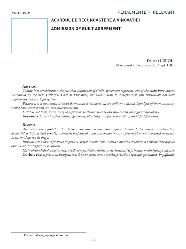 @daliana Lupou Acordul de Recunoastere A Vinovatiei | PDF